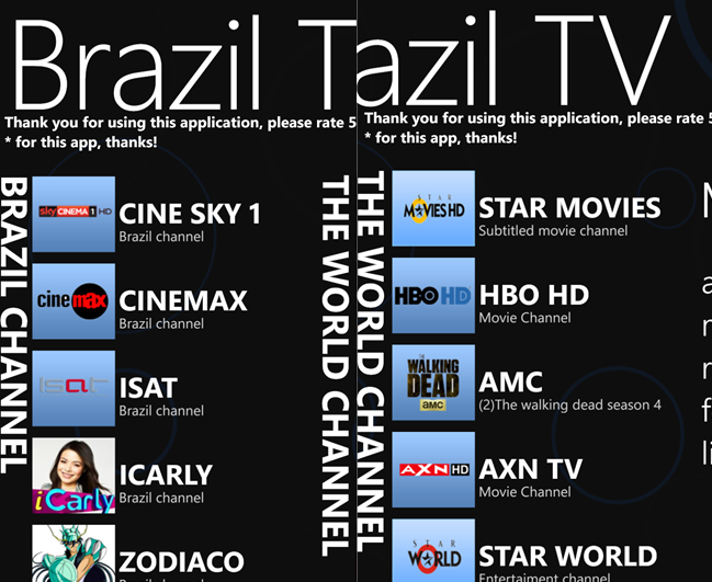 Brazil TV - Assista vários canais de TV no seu Windows Phone